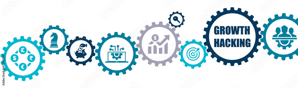 Vetor de Growth hacking banner vector illustration with the icons of ...