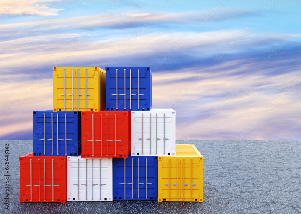 Stack of containers cargo ship import or export. Cargo freight shipping ...