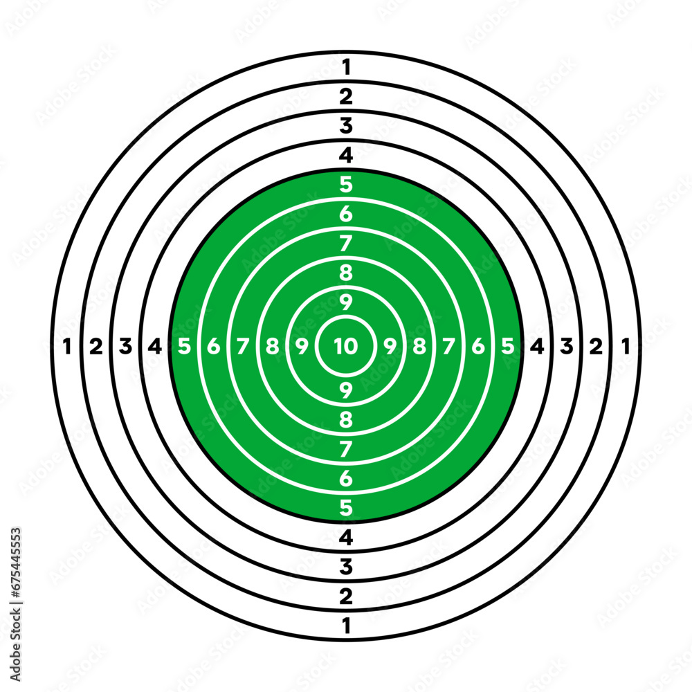 Shooting range paper target with divisions, marks and numbers. Archery ...