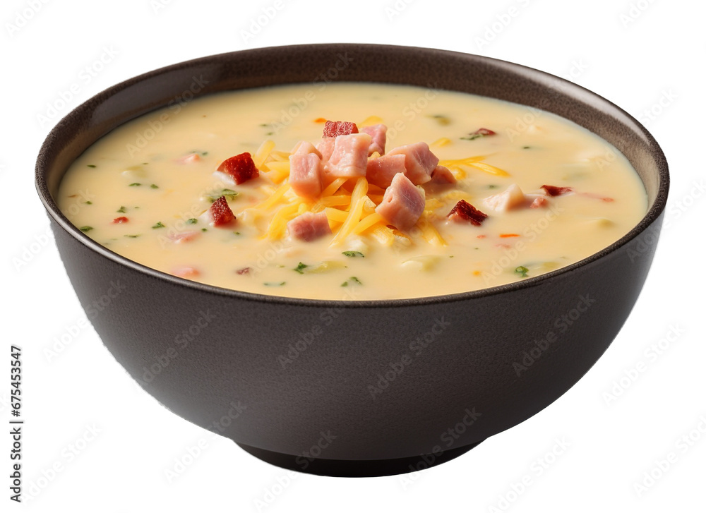 Cheesy ham chowder on transparent background. Generative AI. Stock ...