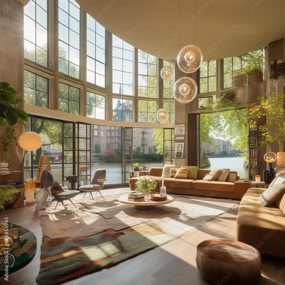 Photo of a Luxurious and Contemporary Living Room with Massive WIndows ...