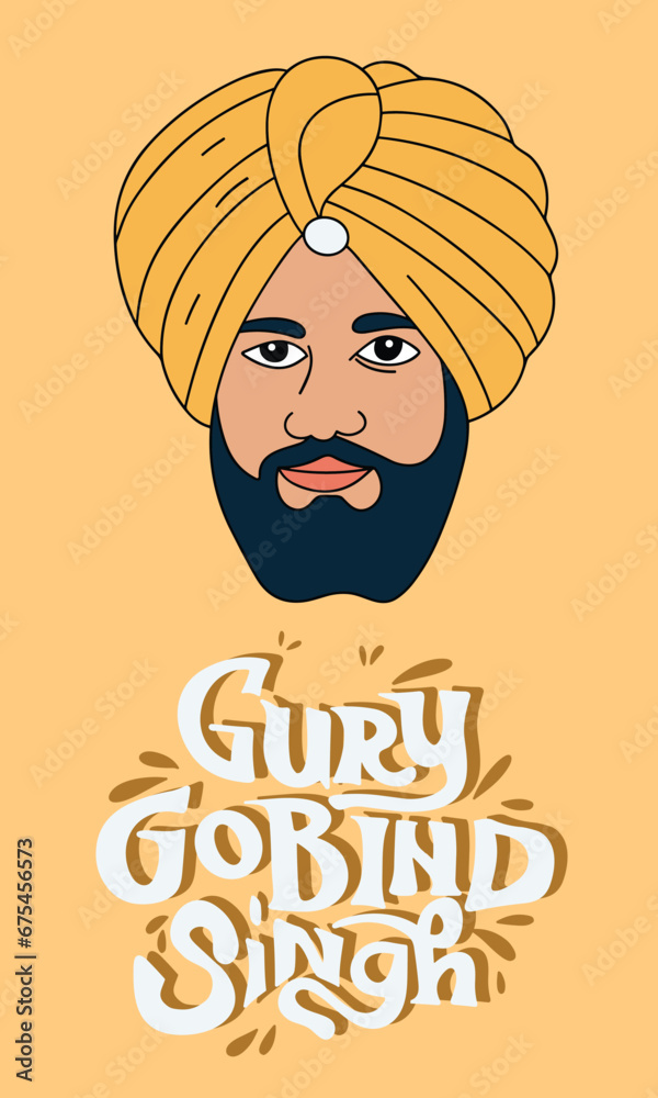 Guru Gobind Singh text banner. Handwriting holiday text banner. Guru ...