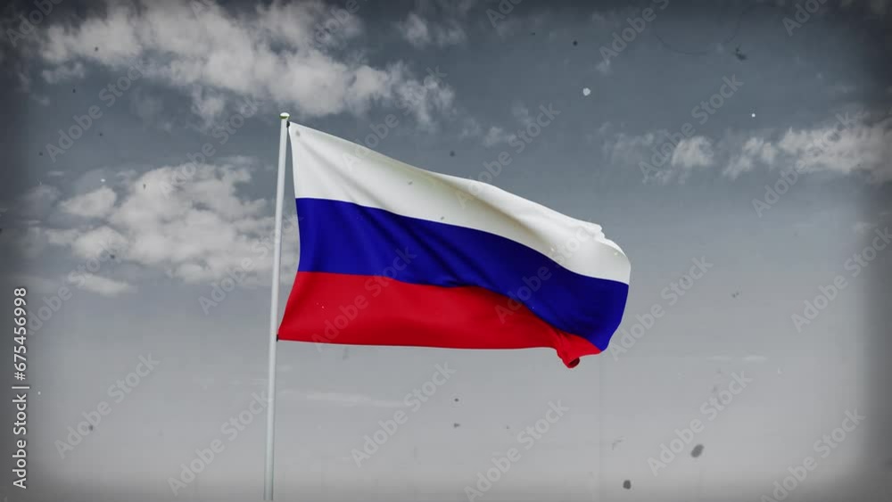 Russia flag waving on sky background. Highly Detailed Fabric Pattern ...