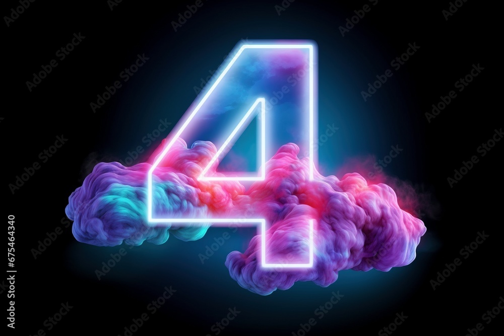 Luminous World of Four: A Surreal 3D Render Featuring Neon Number 4 and ...