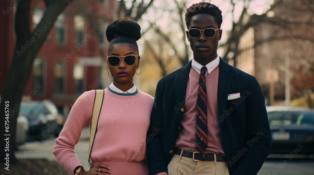 African American preppy models in pink Stock Photo | Adobe Stock