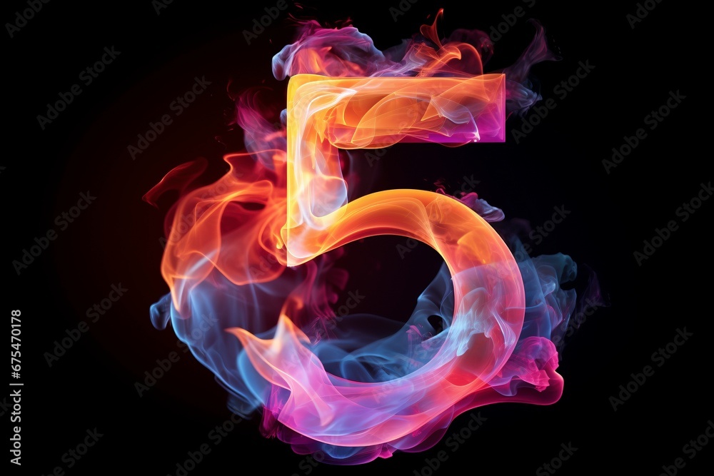 Luminous Inferno: A Surreal 3D Render Featuring Neon Number 5 and a ...