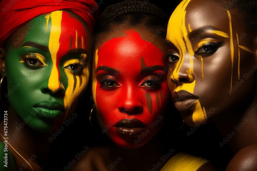 Foto de red green yellow, three beautiful african women with colors ...