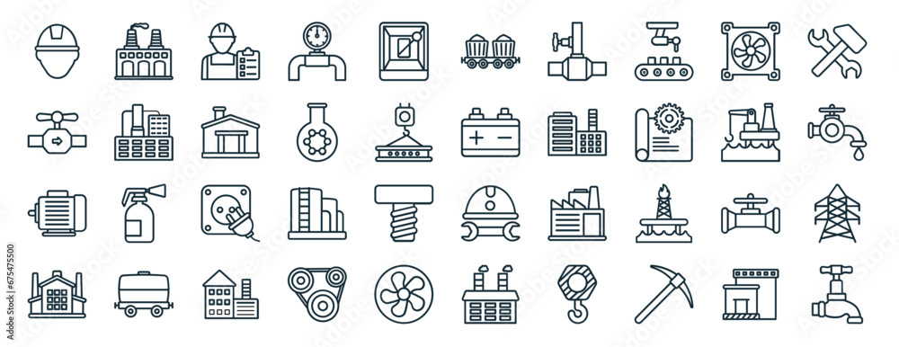 set of 40 outline web industrial icons such as factory, valve, electric ...