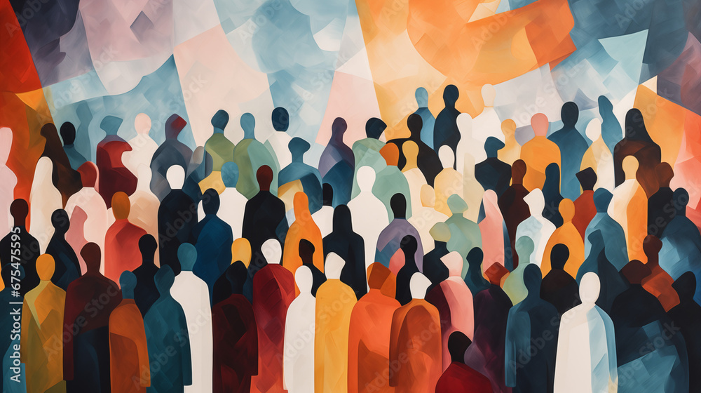 Painting of Abstract Shapes Representing Diverse Crowd of People ...