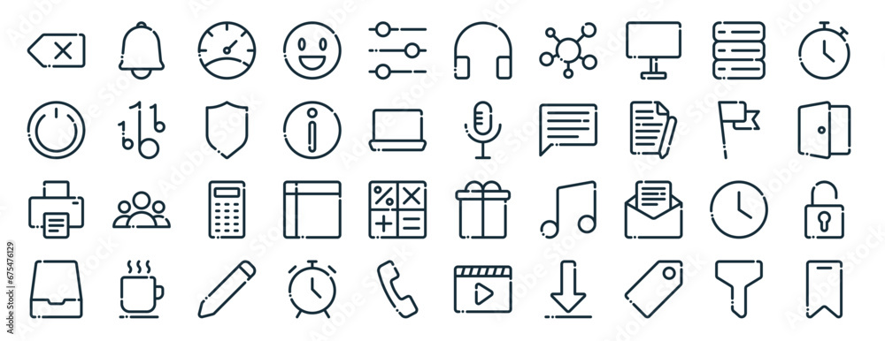 set of 40 outline web user interface icons such as notification bell ...