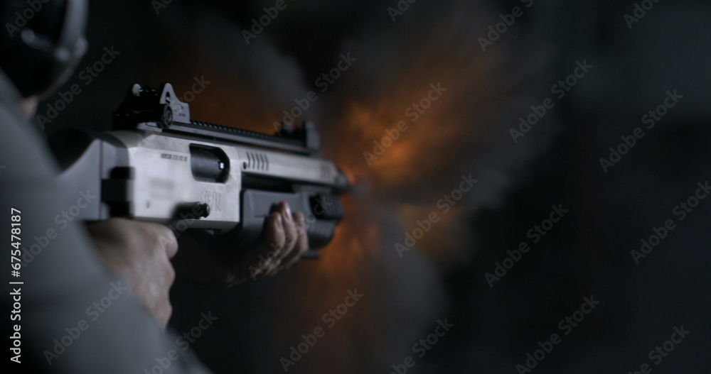 High-Speed 800fps Slow-Motion Speed-Ramp of Man Firing Shotgun ...