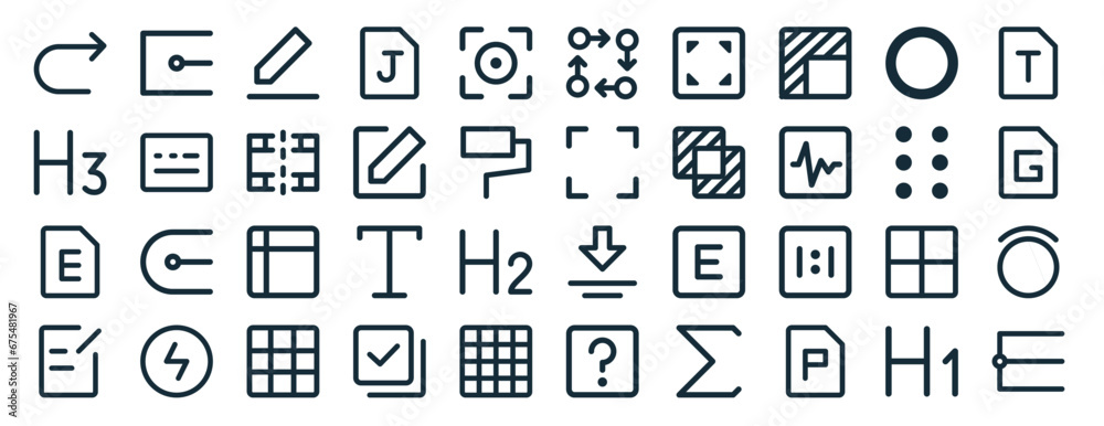 set of 40 outline web ui icons such as endpoint, h, excel, edit, drag ...