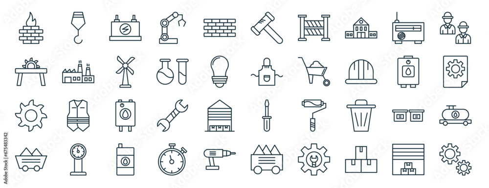 set of 40 outline web industry icons such as hook, table saw, saw ...