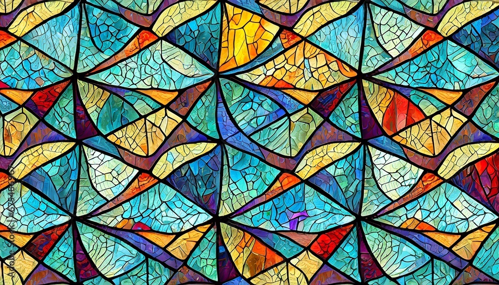 Stained glass texture with geometric pattern for window, colored glass ...
