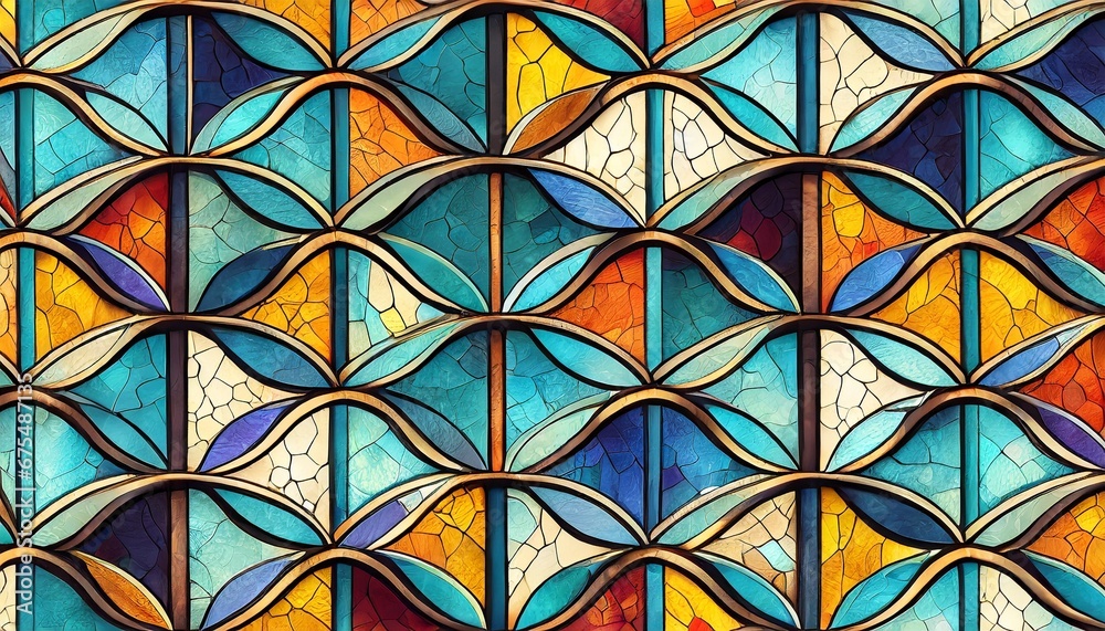 Stained glass texture with geometric pattern for window, colored glass ...