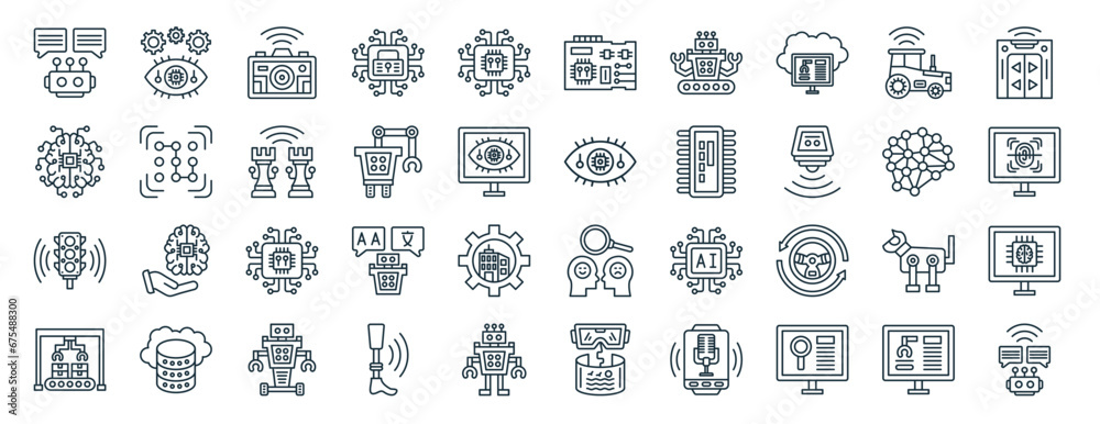 Vetor de set of 40 outline web artificial intelligence icons such as ting, brain circuit ...