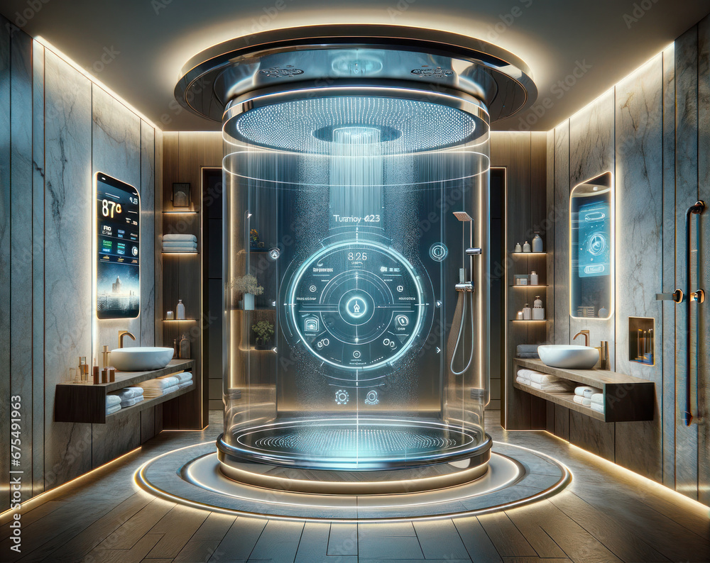 Impressive high-tech shower cabin featuring a digital interface and ...