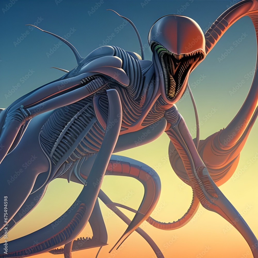 AI generated illustration of an alien with multiple tentacles and open ...
