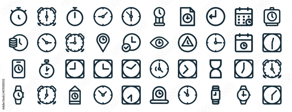 Vetor de set of 40 outline web clock icons such as alarm clock, time is ...