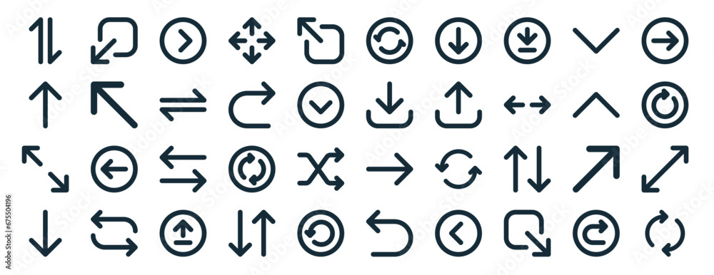 set of 40 outline web arrows icons such as minimize, up arrow, expand arrows, down arrow, up ...