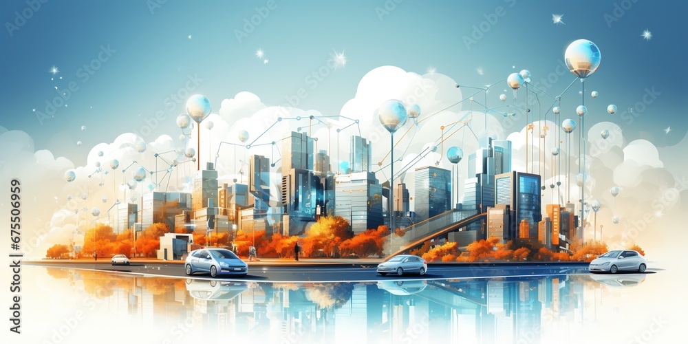 Social networking city and town with automation car on the world ...