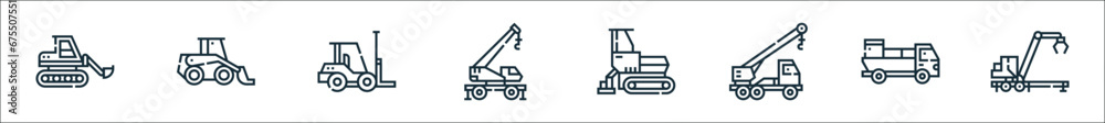 outline set of construction vehicles line icons. linear vector icons ...