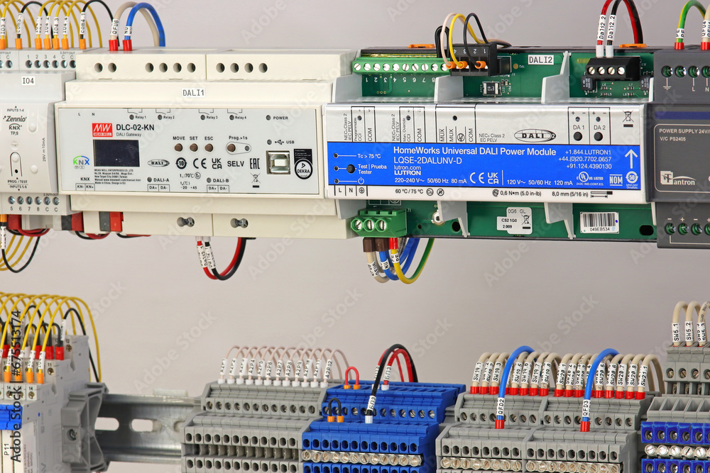 Lutron automation modules in an electrical switchboard. Stock Photo ...