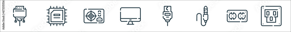 outline set of computer and hardware line icons. linear vector icons ...