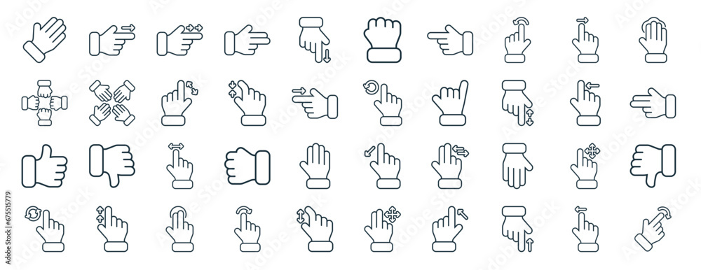 set of 40 outline web hand gestures icons such as drag right, unity ...