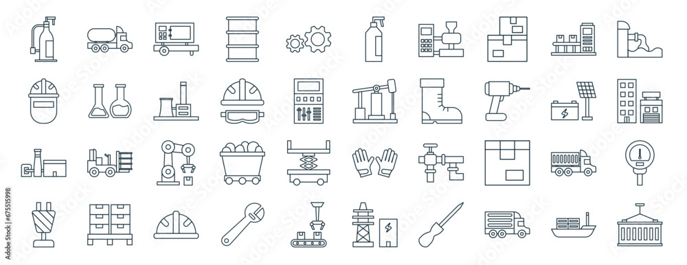 set of 40 outline web industry icons such as oil truck, hard hat ...