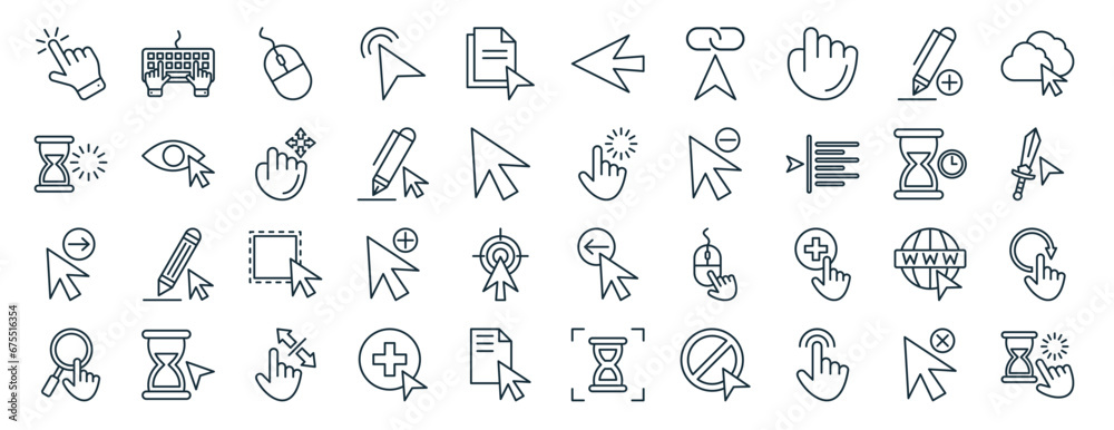 Vetor de set of 40 outline web cursors icons such as typing, loading ...