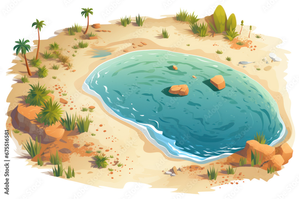 cartoon tropical shore with palms and sand, isolated on transparent ...