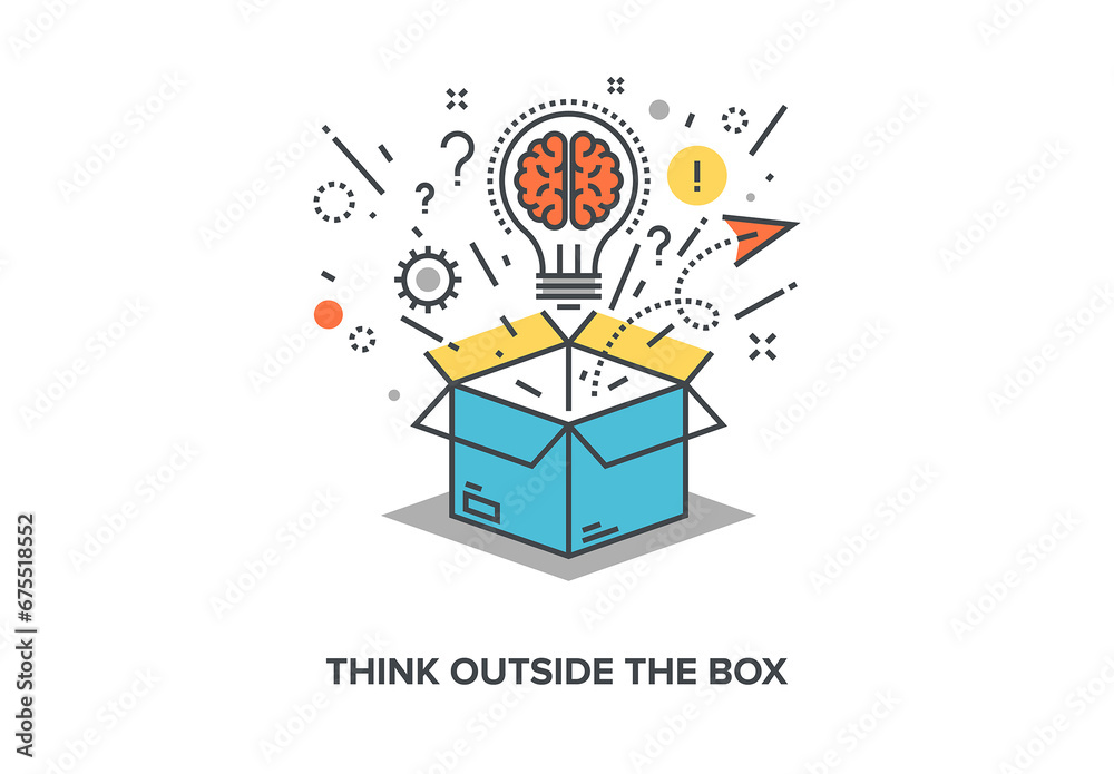 Vector illustration of think outside the box flat line design concept ...