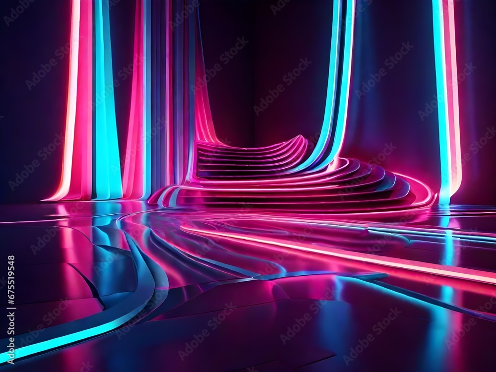 A 3D render featuring an abstract neon background with fluorescent ...