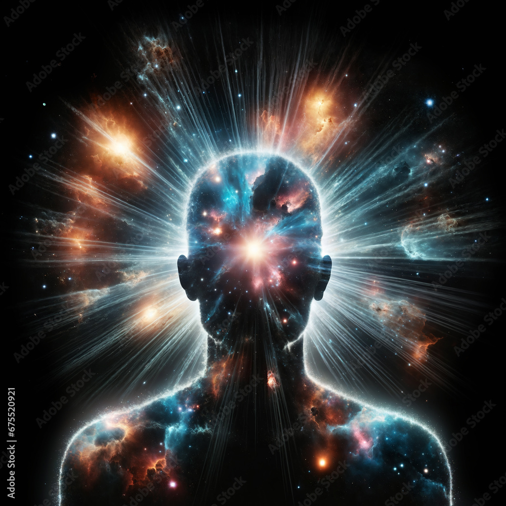 Silhouette of a human filled with cosmic imagery, starfields, and ...