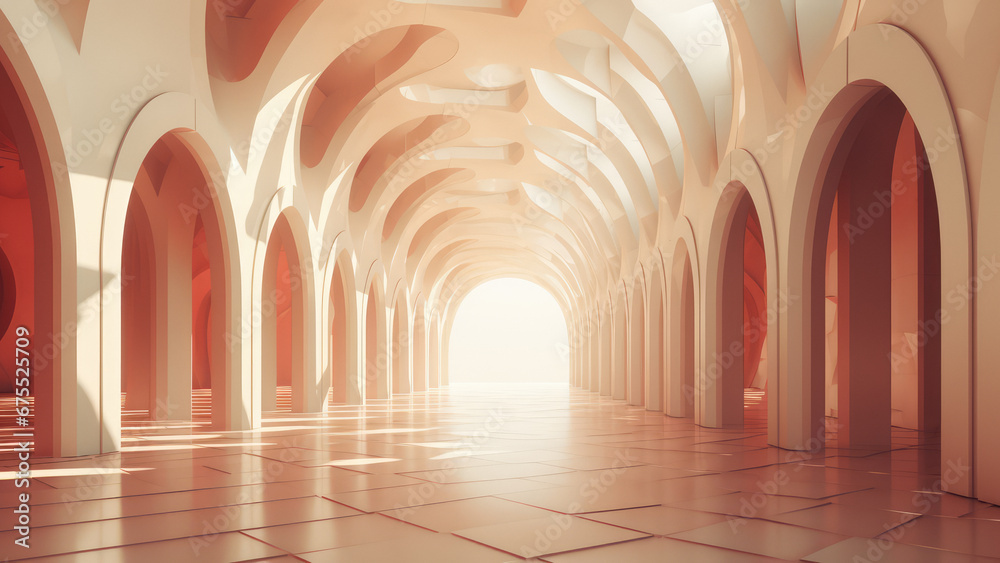 An indoor corridor with architectural columns and urban design Stock ...