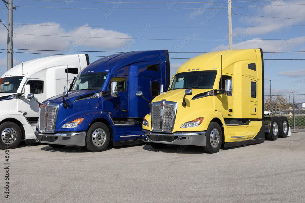 Kenworth Semi Tractor Trailer Big Rig Trucks display at a dealership ...