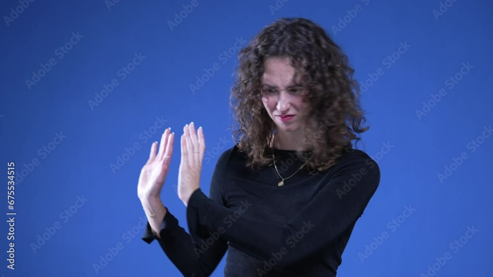 20s Female Expressing Refusal and Disgust with Hand Gesture, woman ...
