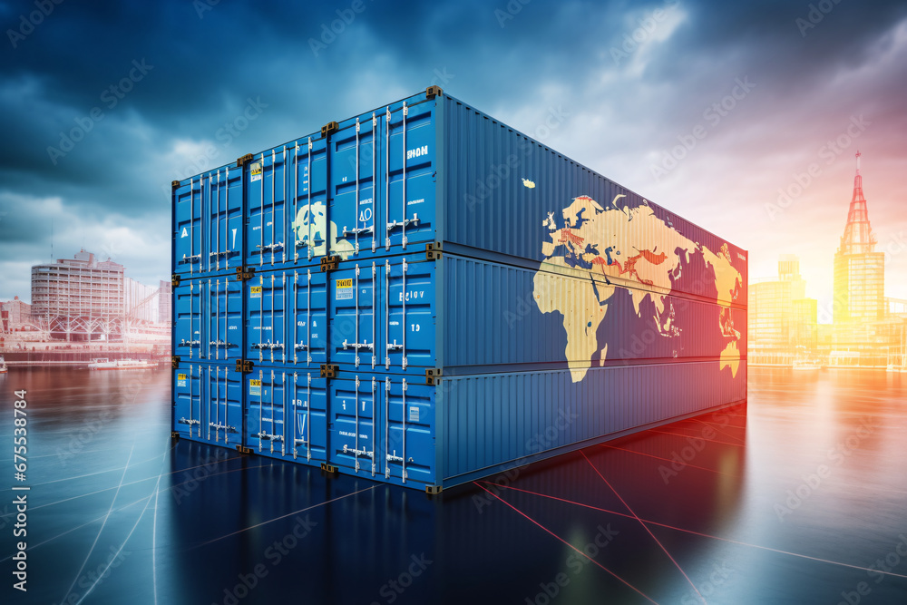 Container loading of goods in the shipyard with copy space. Import and ...