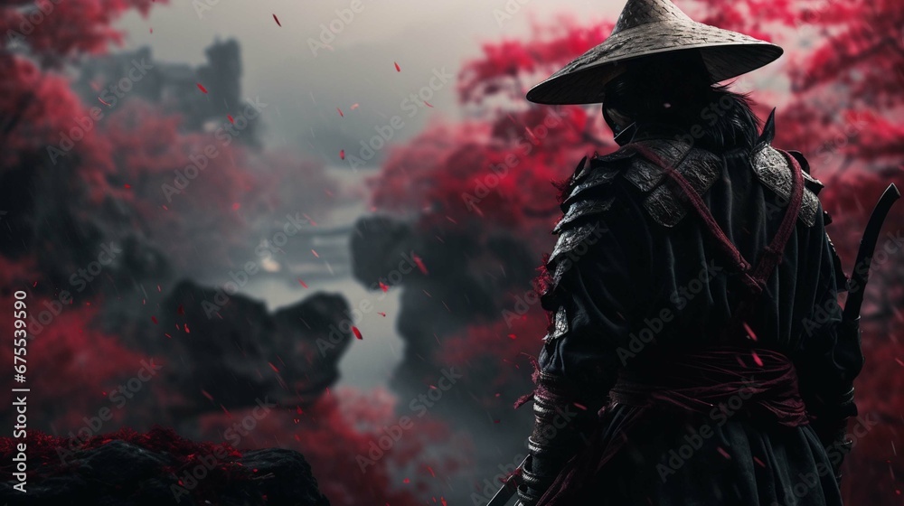 Epic samurai wallpaper from behind looking slightly to the right, face ...