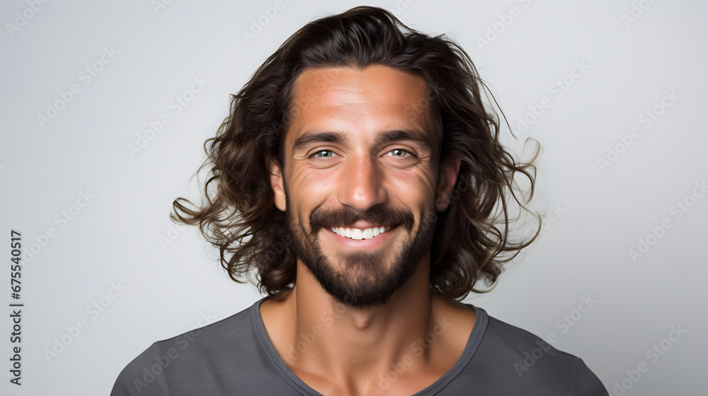 Portrait of authentic happy man without makeup, smiling at camera ...