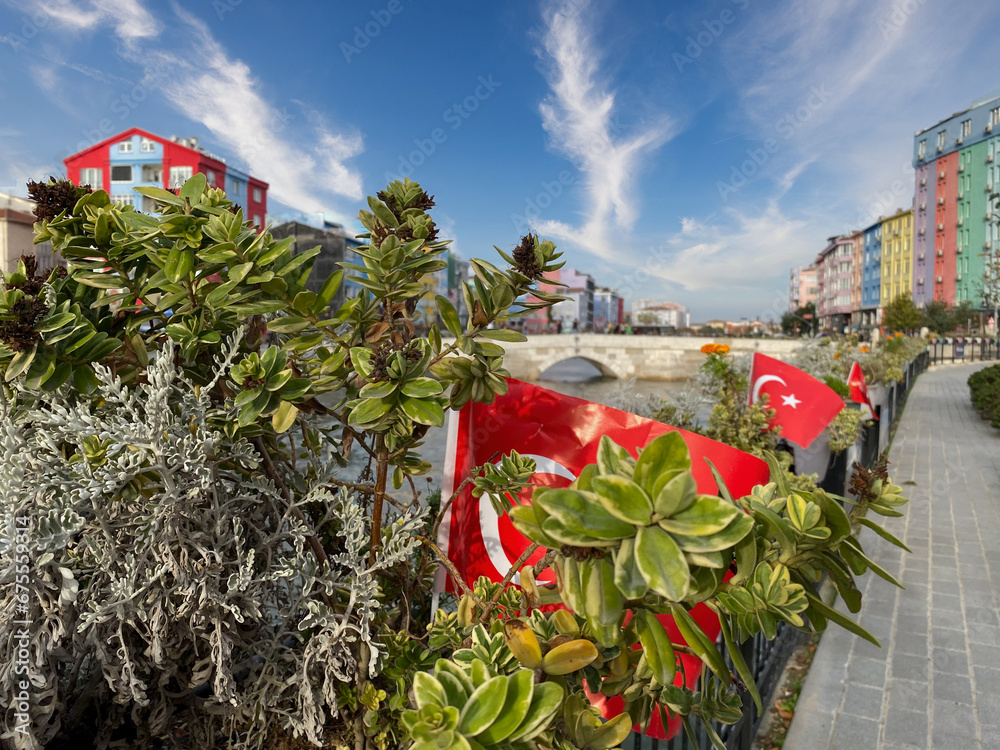 Silivri, Istanbul, Turkey November 6, 2023 Pedestrian bridge view with ...