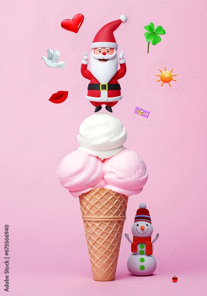 Santa Claus bounced on an ice cream cone. Ice cream symbolizes the ...