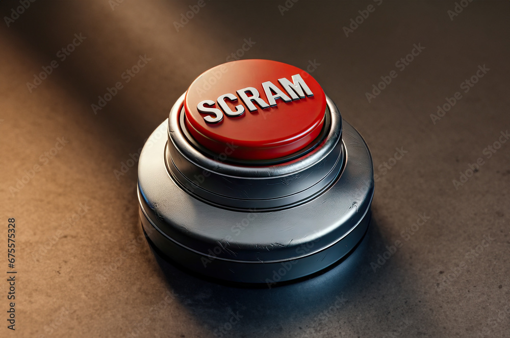The large red button labeled SCRAM is an acronym used in the nuclear ...