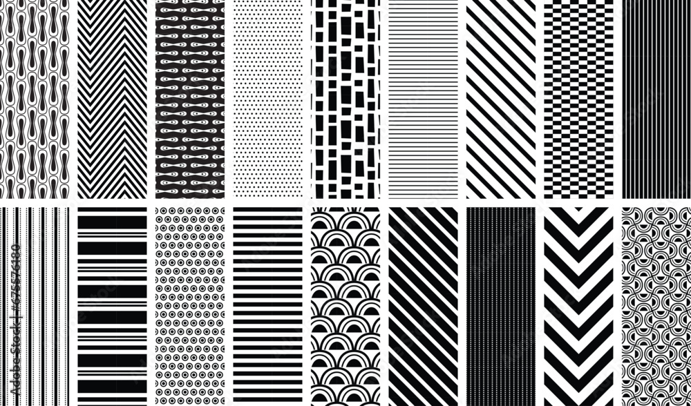 Black and white seamless pattern set. 18 repeating patterns for fabric ...