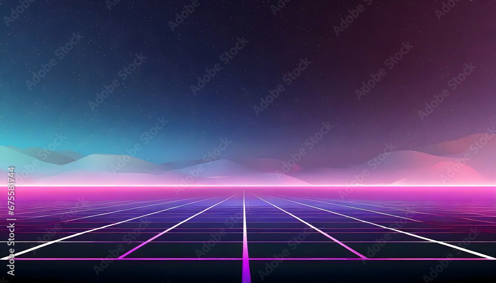 A nostalgic 80s synthwave style empty background, reminiscent of the ...