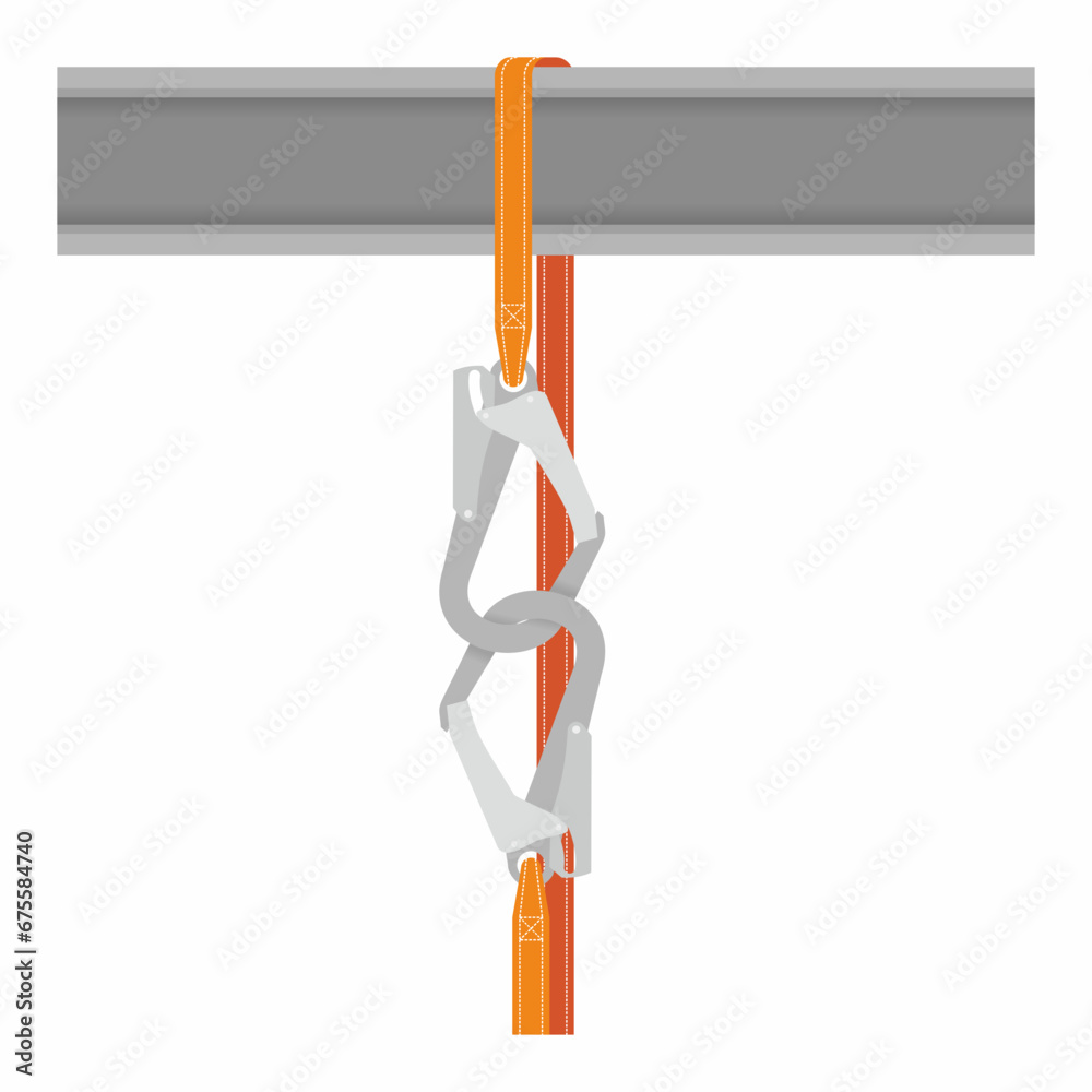 Two safety harness hook intertwined vector illustration. Working at ...