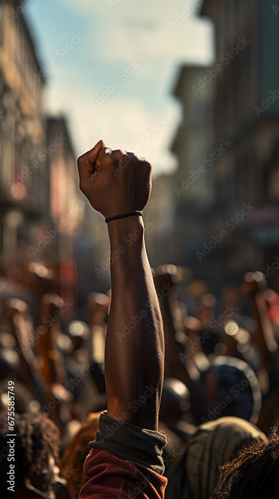 Raised arm with clenched fist, black African American activism ...