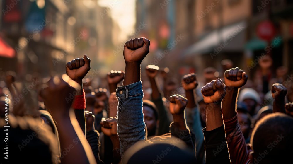 Raised arms with clenched fist, people black African American activism ...