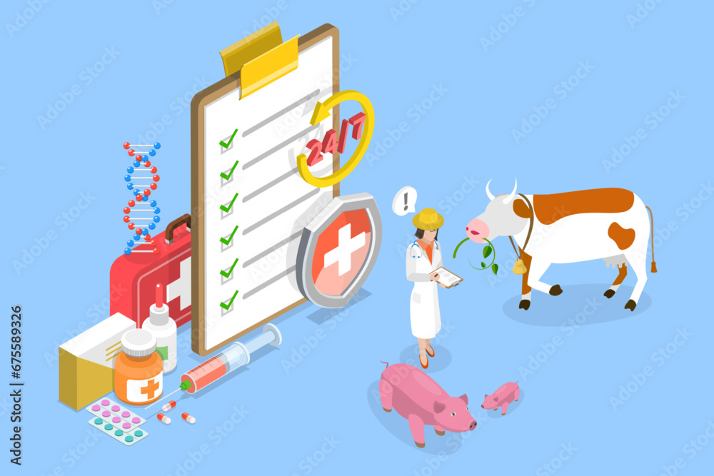3D Isometric Flat Vector Illustration of Animal Husbandry Healthcare ...